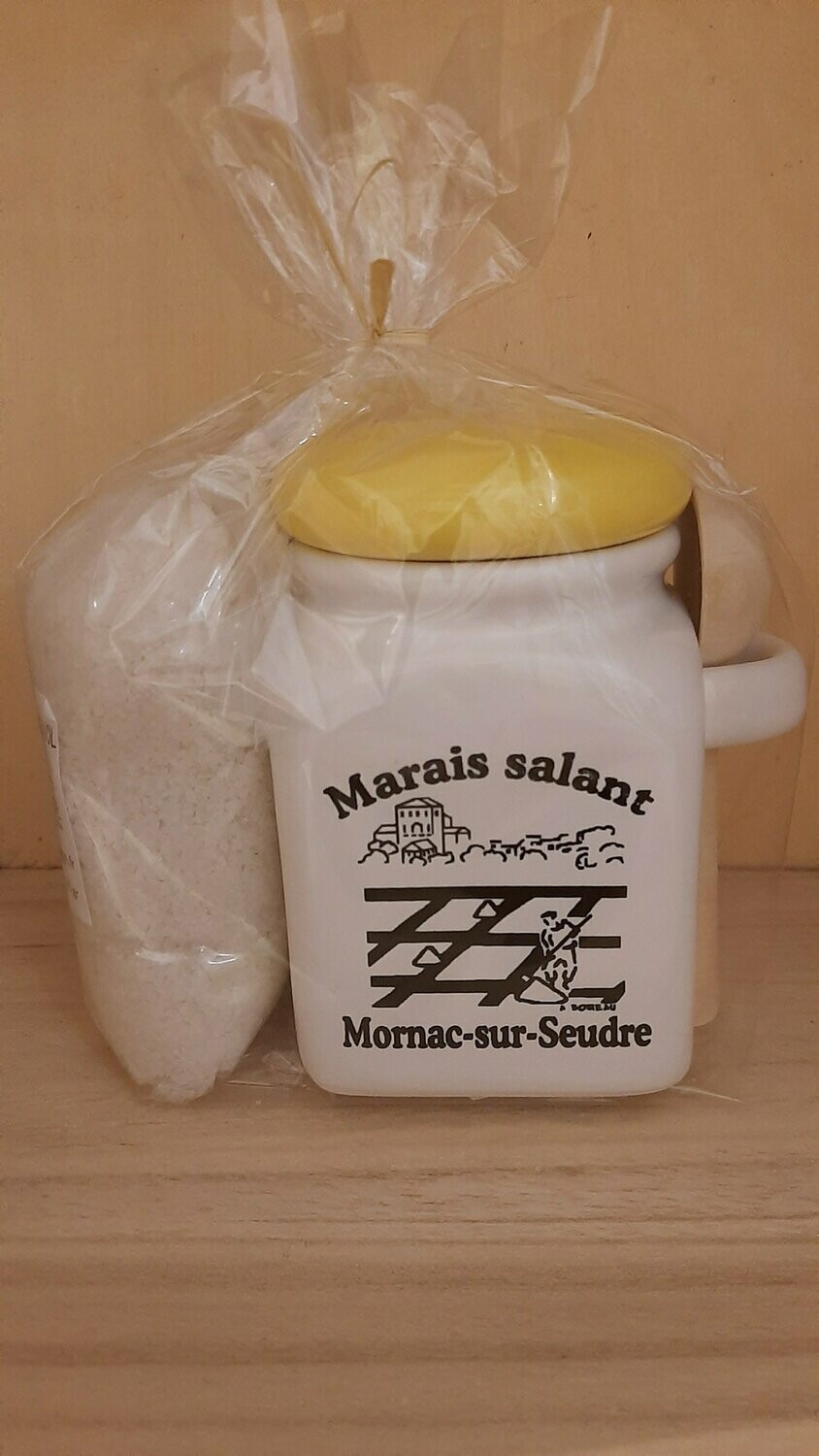 Pot carré jaune + fleur de sel 125gr + pelle