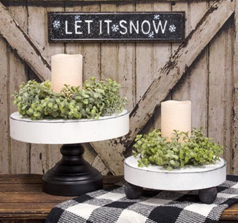 2/Set Distressed Wooden Pedestal Tray & Riser