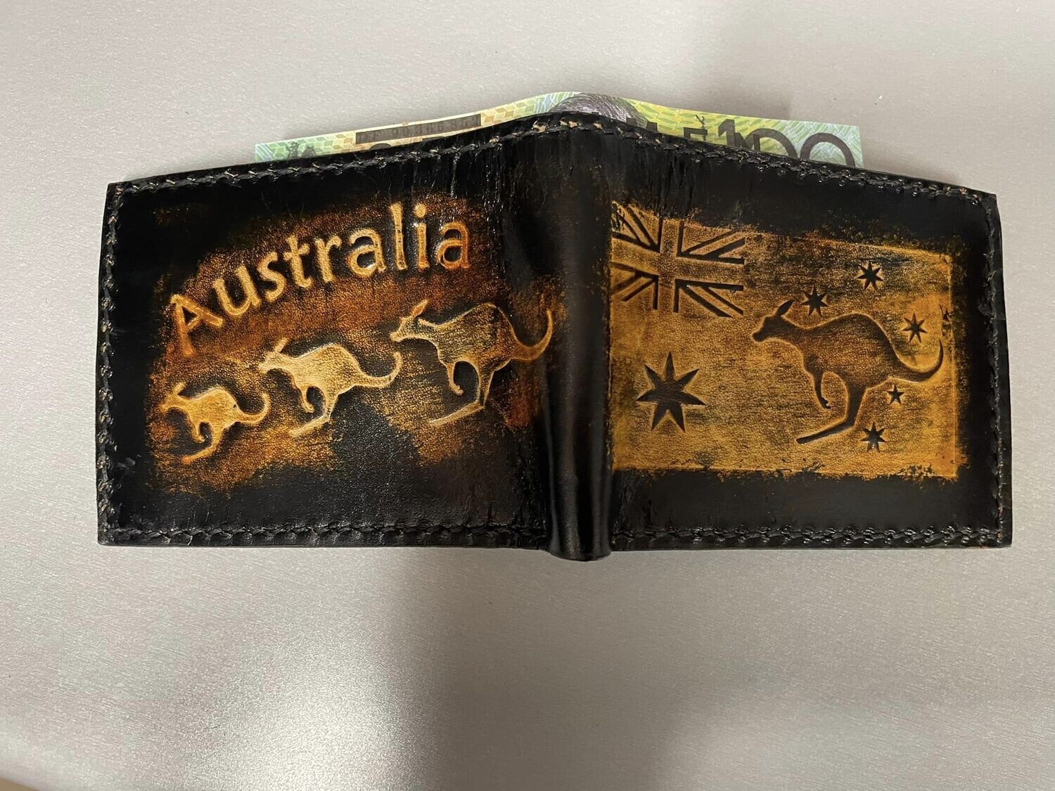 Genuine Leather Wallet Australia flag kangaroo