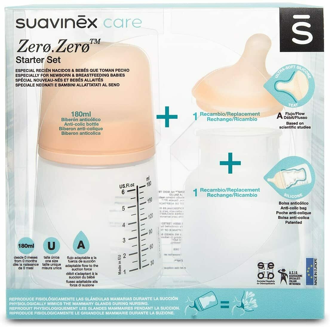 Suavinex 306422 Kit Allattamento: 1 Biberon Anticolica 180 ml con ...