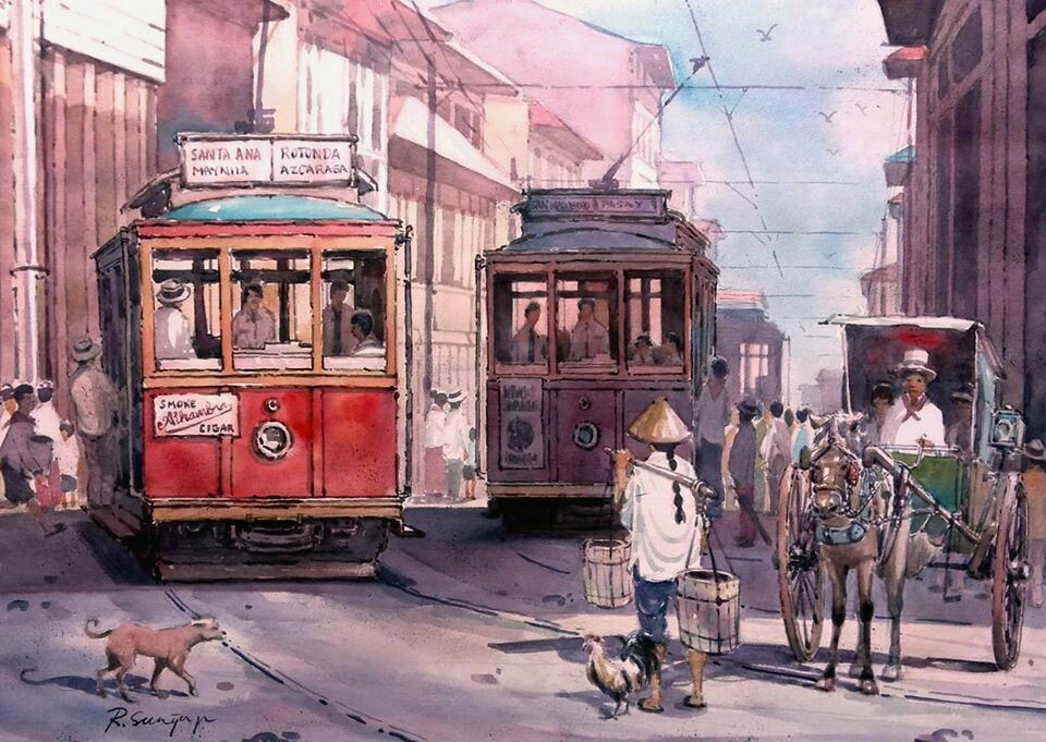 Old Manila Tram Series II, Rufo B. Sunga, Jr. (undated) : r/Philippines