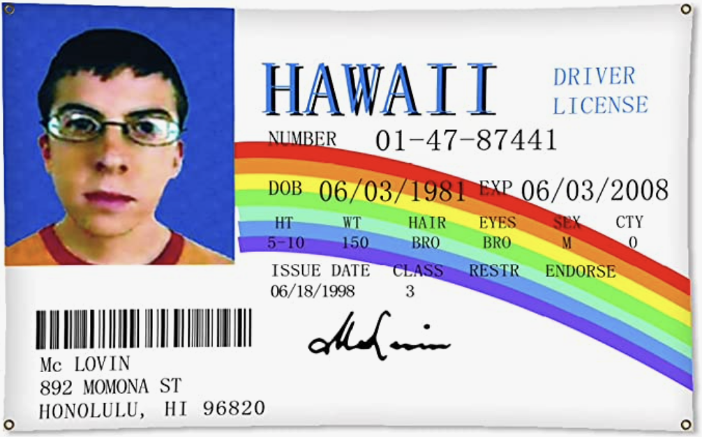 Super Bad McLovin Hawaii Drivers License Metal ID Card –, 56% OFF