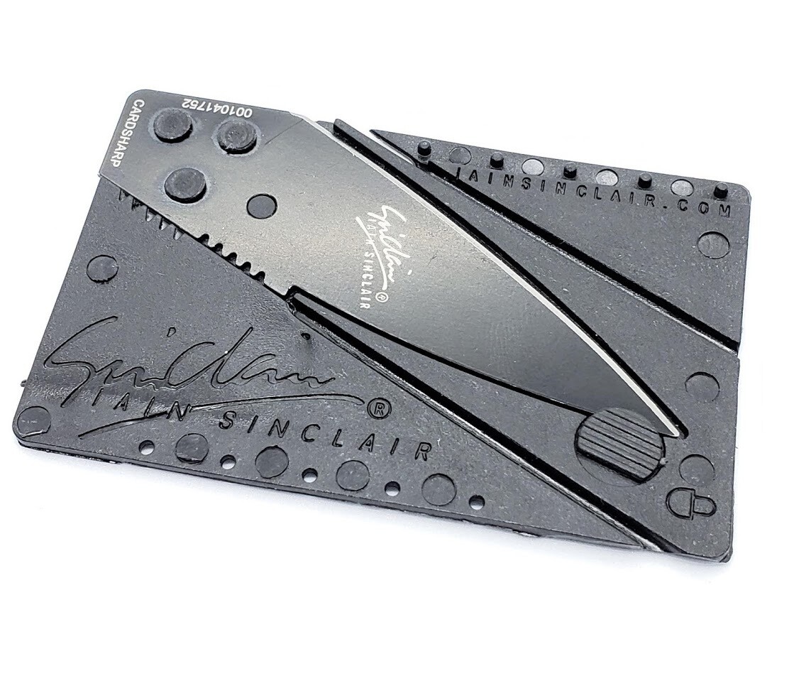 CREDIT CARDS KNIFE WITH STEEL BLADE AND PLASTIC HANDLE.