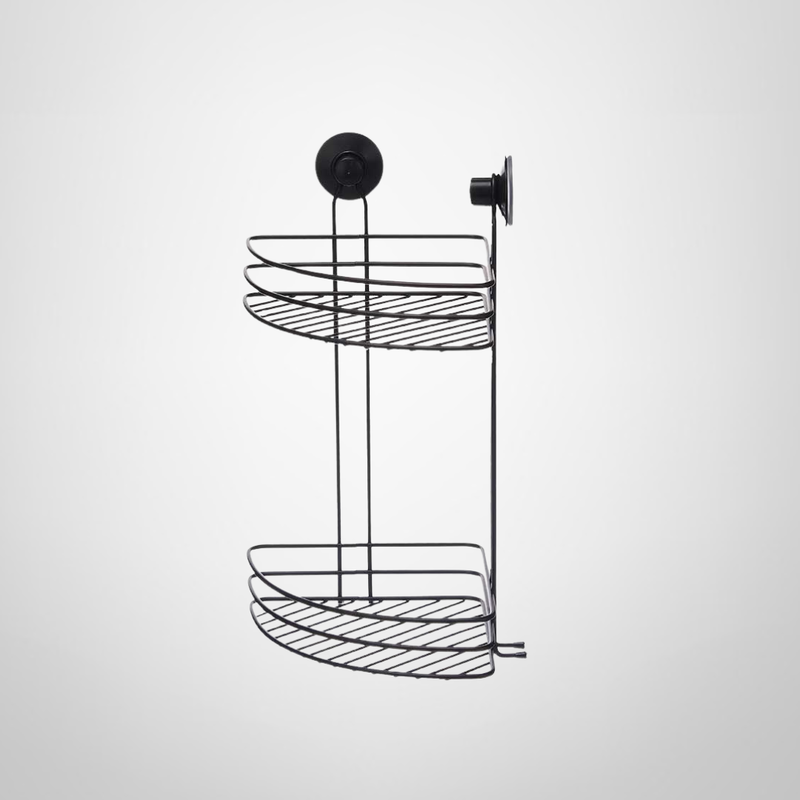 Esquinero de Metal Negro Mate 2 Estantes c/Ventosas 19x26x39cm