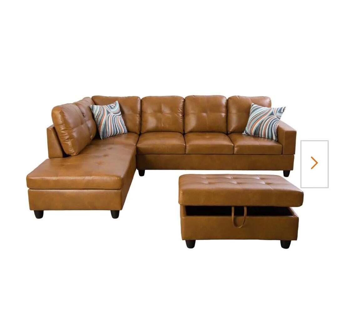 Living 3 Piece Brown Faux Leather 6 Seats L-Shaped Left Facing-Sectionals