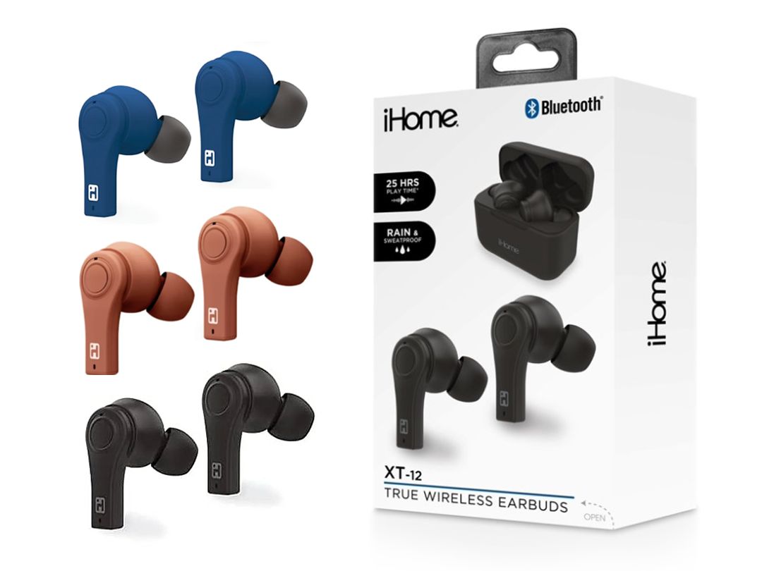 iHome | XT-12 True Wireless Earbuds, Black, Navy Blue or Tan