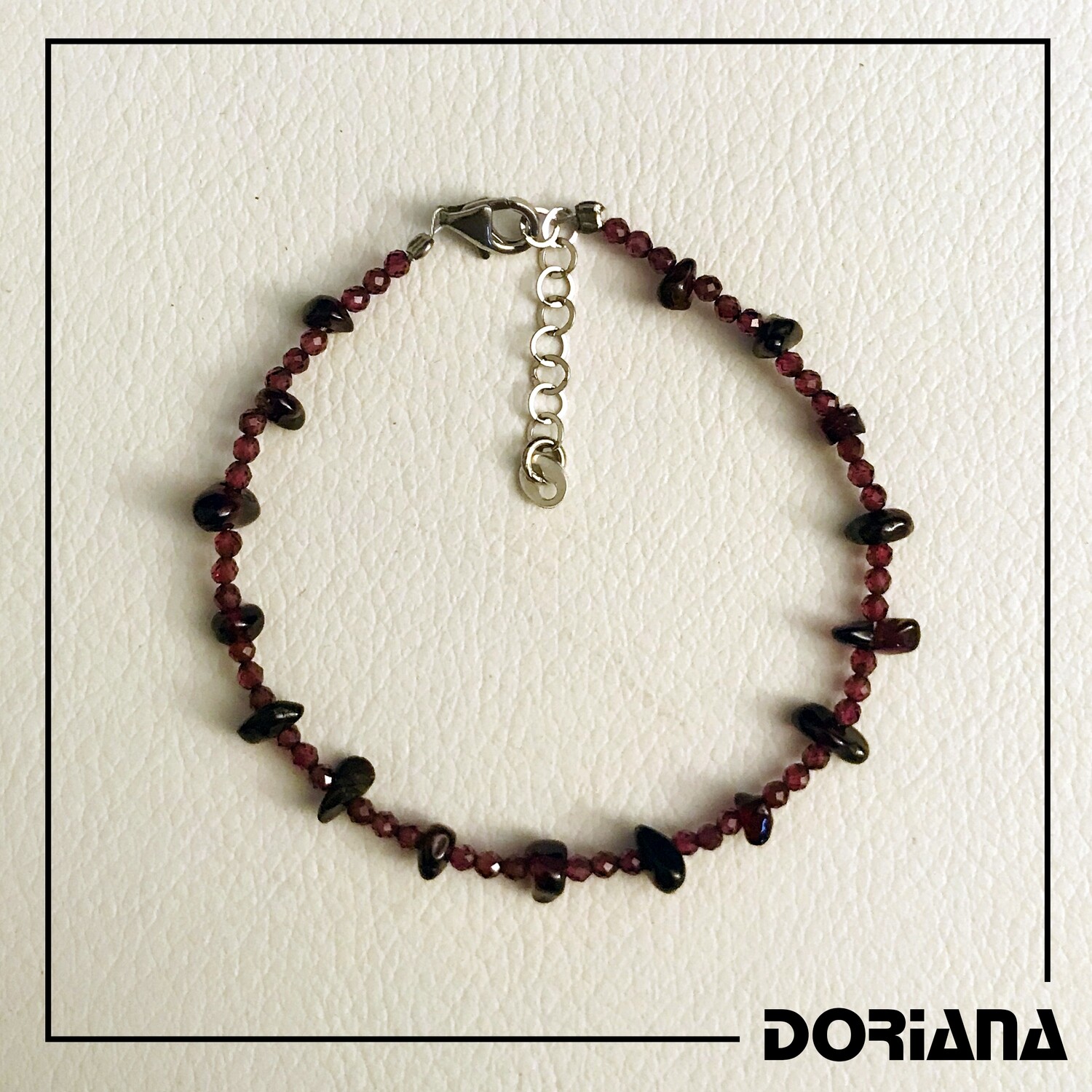 Bracciale Granato Rodolite AAA, Sassi di Granato e Argento Rodiato
