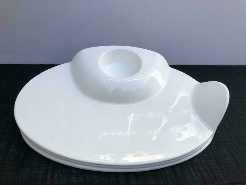 Heavy Ceramic 3 piece set platter plate with a sauce/salsa/salad ...