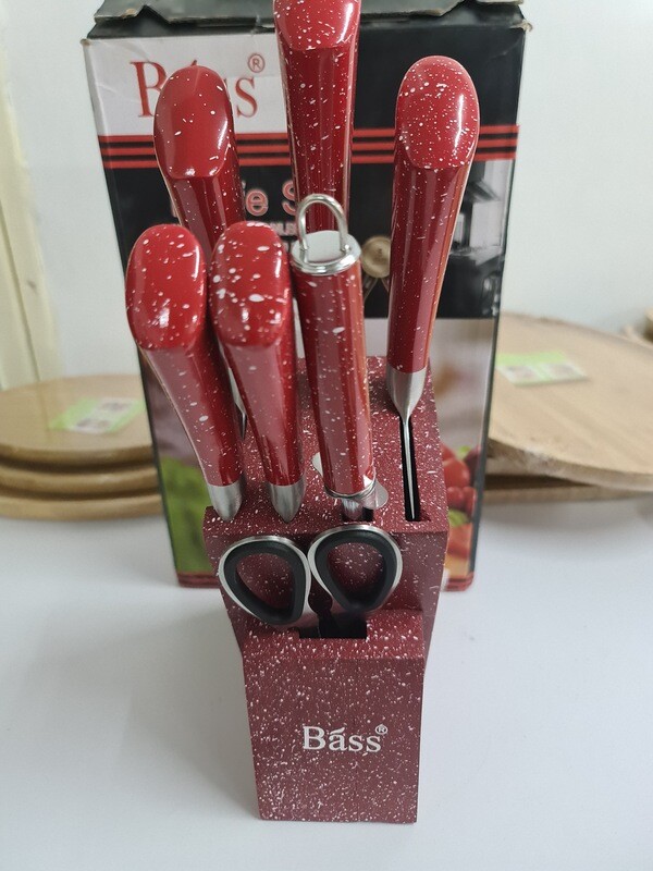 Bass Knife set 7pcs with aesthetic stand wine red #5242