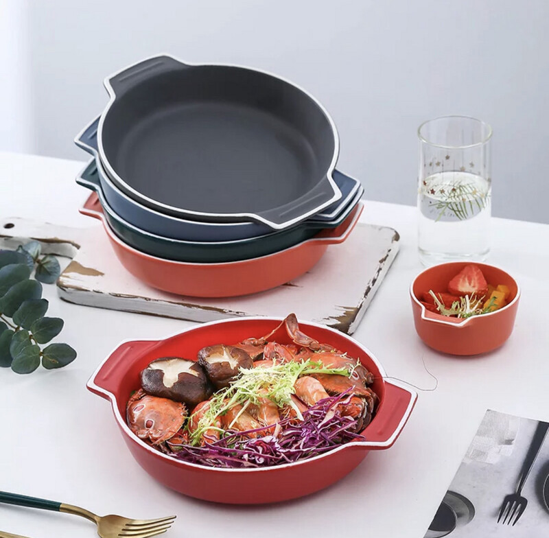 Ceramic Baking Dish 8" Matte Round Baking Plate Ceramic Bakeware for ...