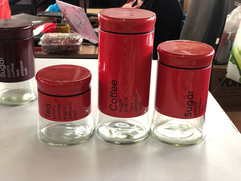 Glass storage Containers jar 3pc Set 800ml,600ml,400ml spice jars set RED