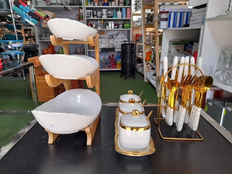 Nordic 33pcs cutlery & serving set white. 24 cutlery +multilayer bowls ...