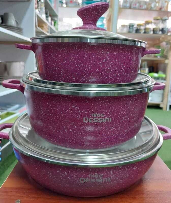 Dessini 10pcs heavy granite cooking pots PINK