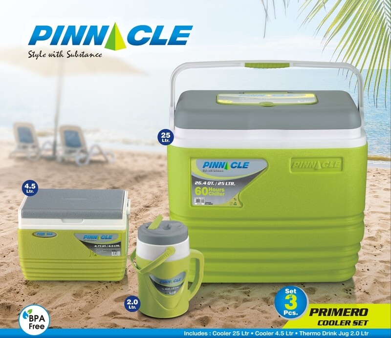 Pinnacle 3 pc set primero cooler box 25L,4L,2L GREEN