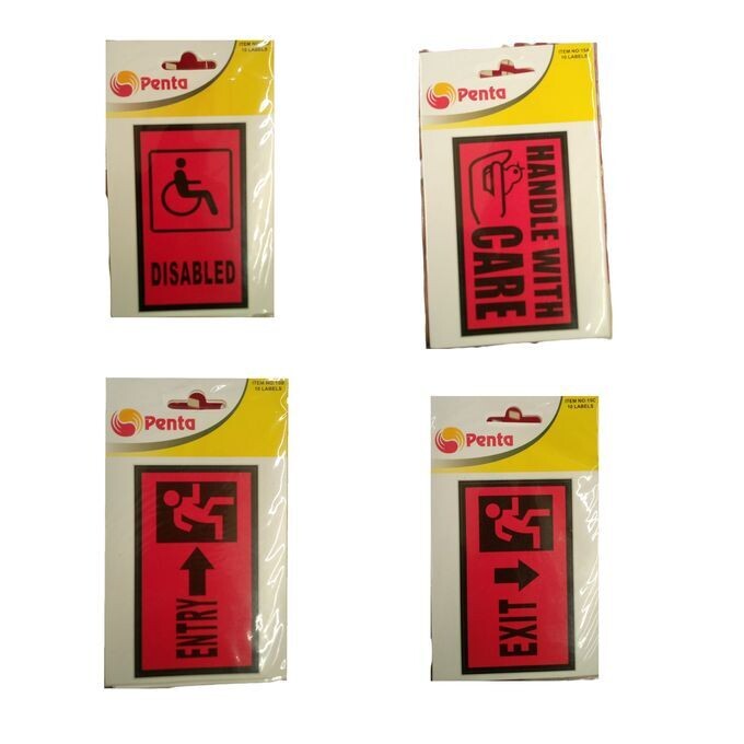 Penta Visible Adhesive Labels Entry Exit Disabled Handle With Care Pack ...