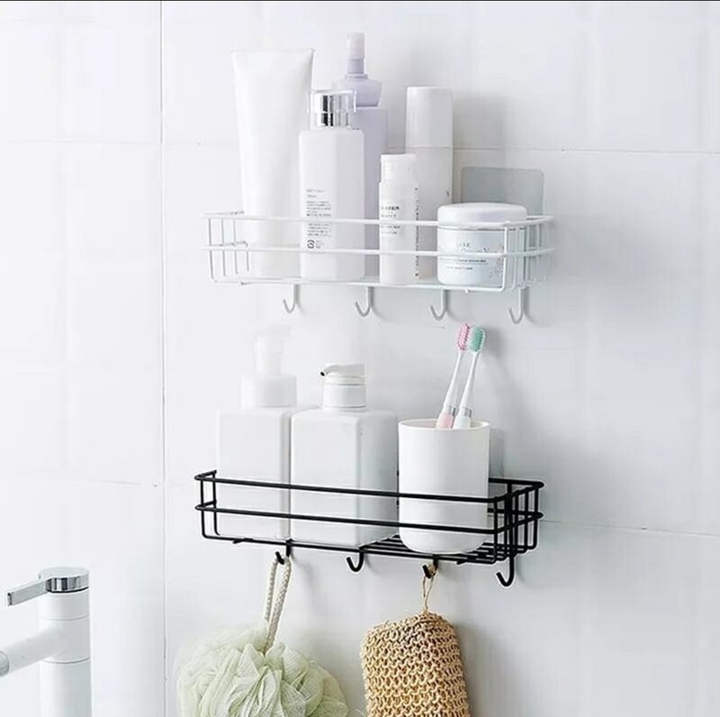 Punch free metallic storage organizer rack. Bathroom non perforated ...