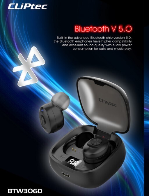 CLiPtec MINI II Bluetooth Digital Display True Wireless Stereo Earphone ...