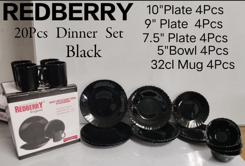 Redberry premium range of opal ware 20pcs Dinner set BLACK