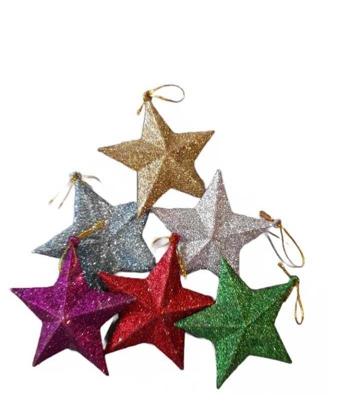 Christmas stars decoration assorted colors 6pc