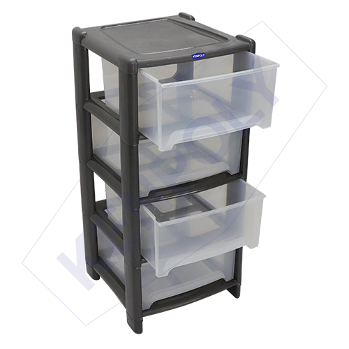 Kenpoly Small Multi-Store-4 Stack drawer H840 x W380 x L380 mm. DARK SILVER