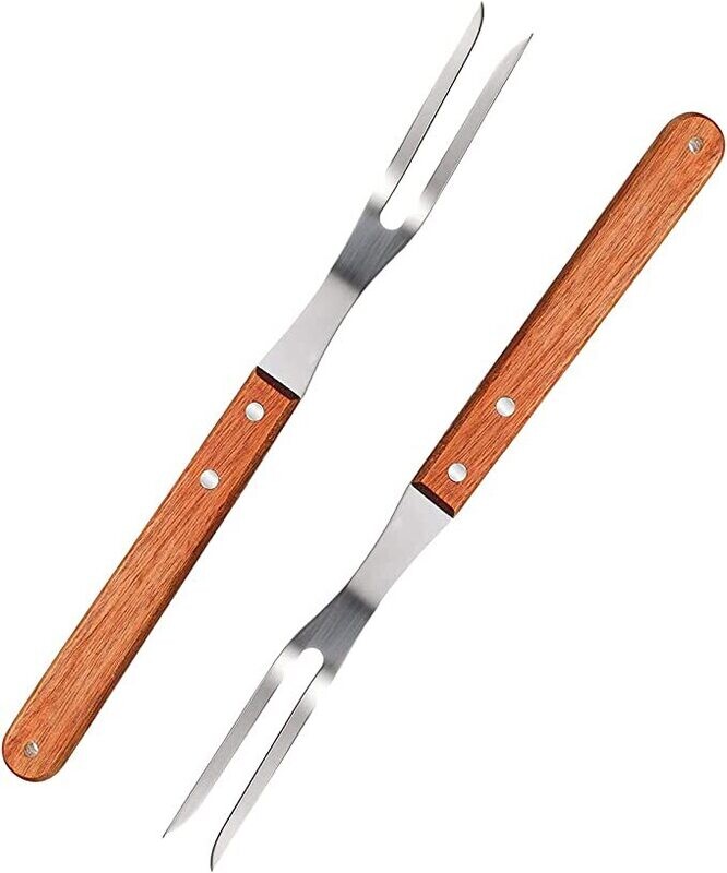 Stainless Steel Meat Fork, 32cm Wooden Handle Barbecue Fork, Kitchen ...