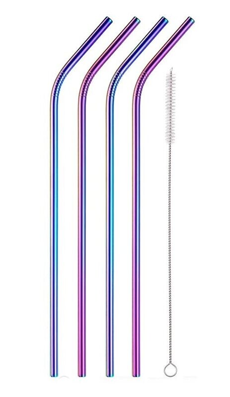 Stainless Steel straws 5pcs Rainbow metallic straws with a cleaning ...