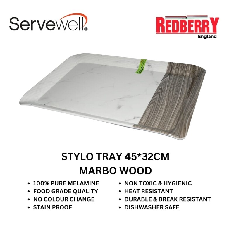 Servewell Stylo melamine tray 45x32cm Marbo Wood