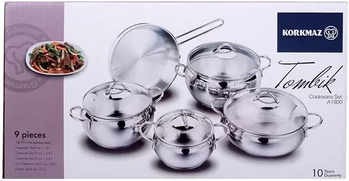 Korkmaz Tombik 9 Pieces Stainless Steel Cookware Set, Induction Base ...