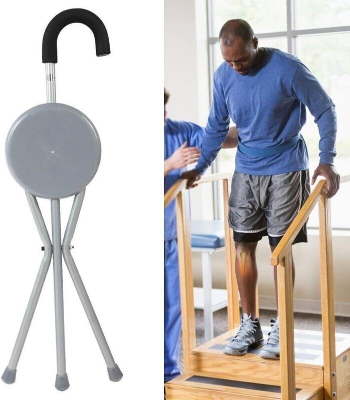 Walking Stick with Chair - Portable Folding Seat Stool Crutches (Model ...