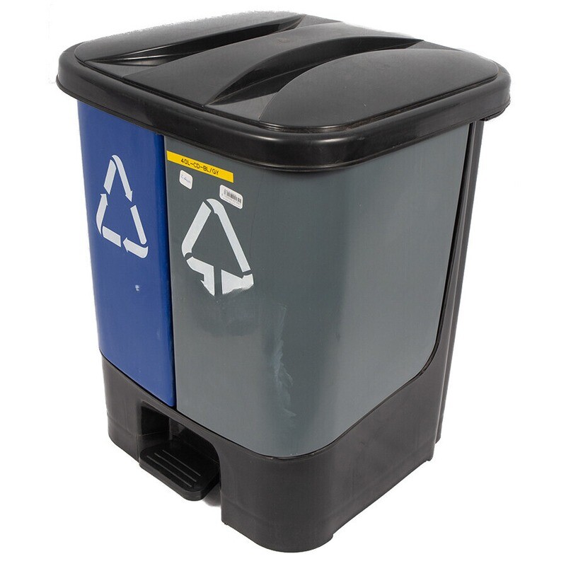 Classified Dust Bin 2-Part 40L - Blue (41x30x48cm) (Model 40L-CD-BL/GY)