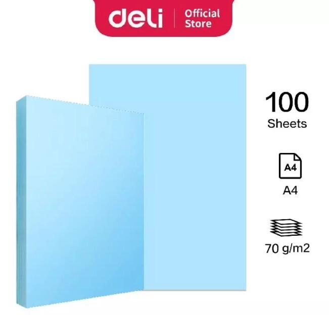 Blue Copy Paper, A4 Size, 70gsm, 100 Sheets/Pack, Deli 7391, Printing ...