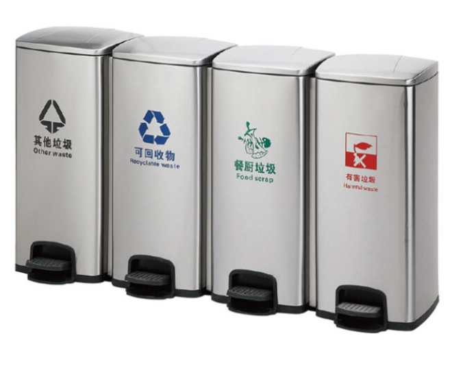 Classified Steel DustBin - 4 Compartments with Pedals, 120L Total Capacity