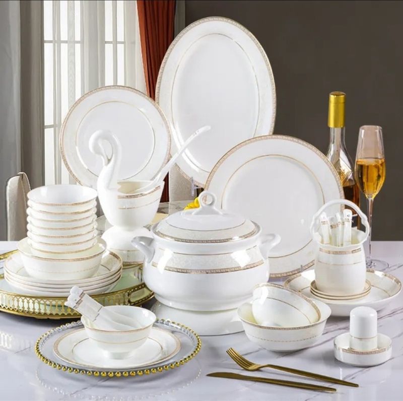 GOLD Rim Fine Porcelain Dinnerware set 69pcs