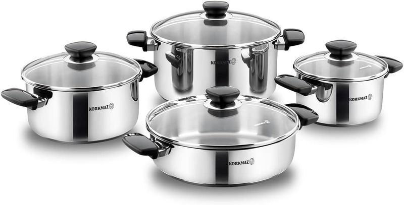 Korkmaz Kappa 8 Piece High-End Stainless Steel Induction-Ready Cookware ...