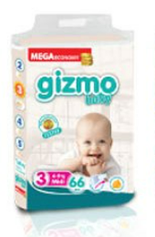 Gizmo Baby Diapers Size 3 Midi 4-9 kg / 66 Pcs Made in Turkey