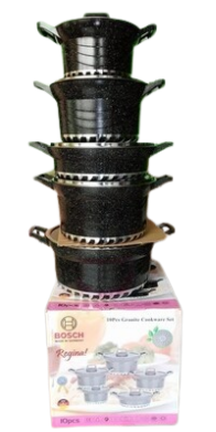 Bosch 10pcs Granite cookware set. Premium Quality. BLACK