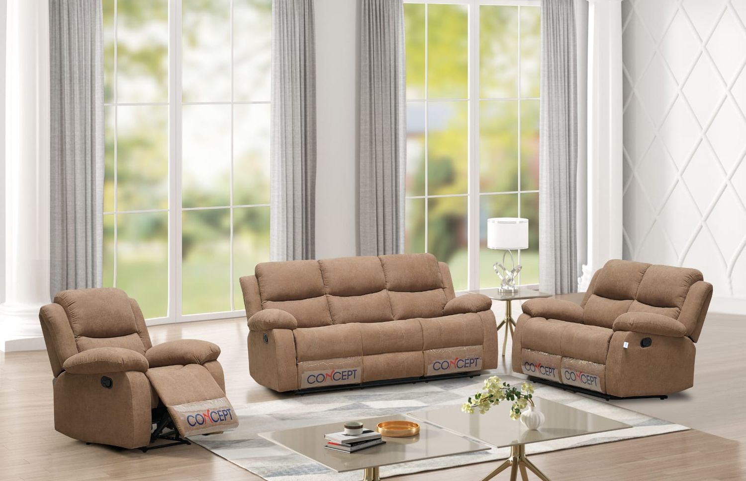 Austin 7 Seater Microfiber Recliner Sofa Set (Mocha Brown)