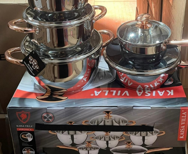 Kaisa Villa 12-Piece Stainless Steel Cookware Set with Rose Gold ...