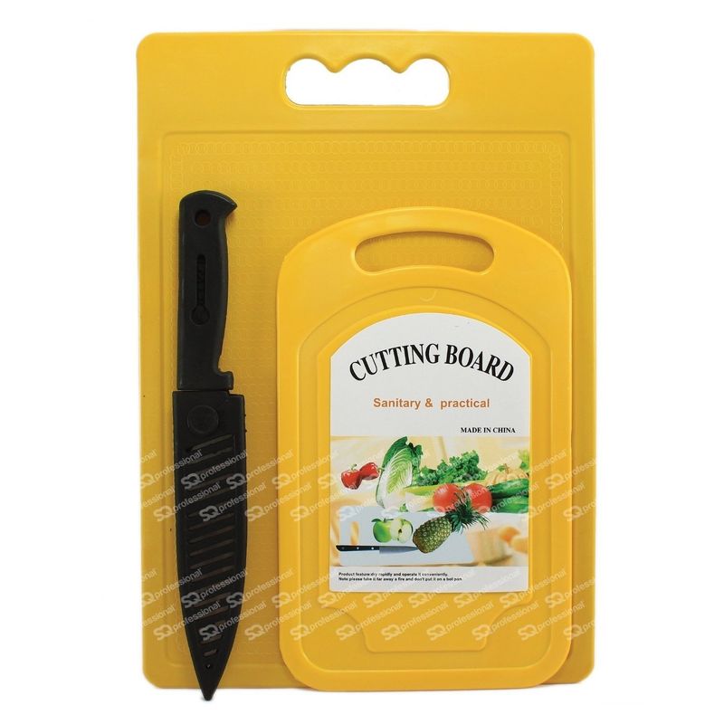 PARIS Plastic Chopping board set of 3: 2 chopping boards & Knife in size 30x14cm 115721 Yellow