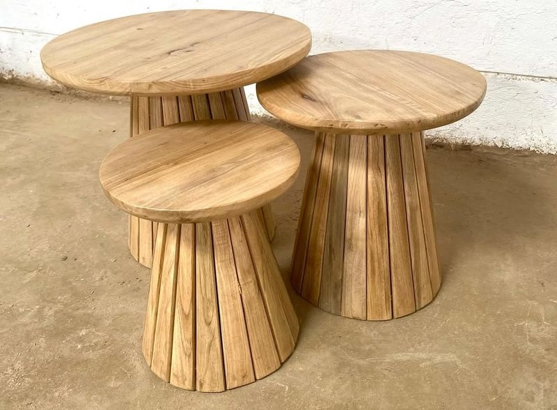 Anko Set of 3 Solid Hardwood Mushroom Side Tables / Stools