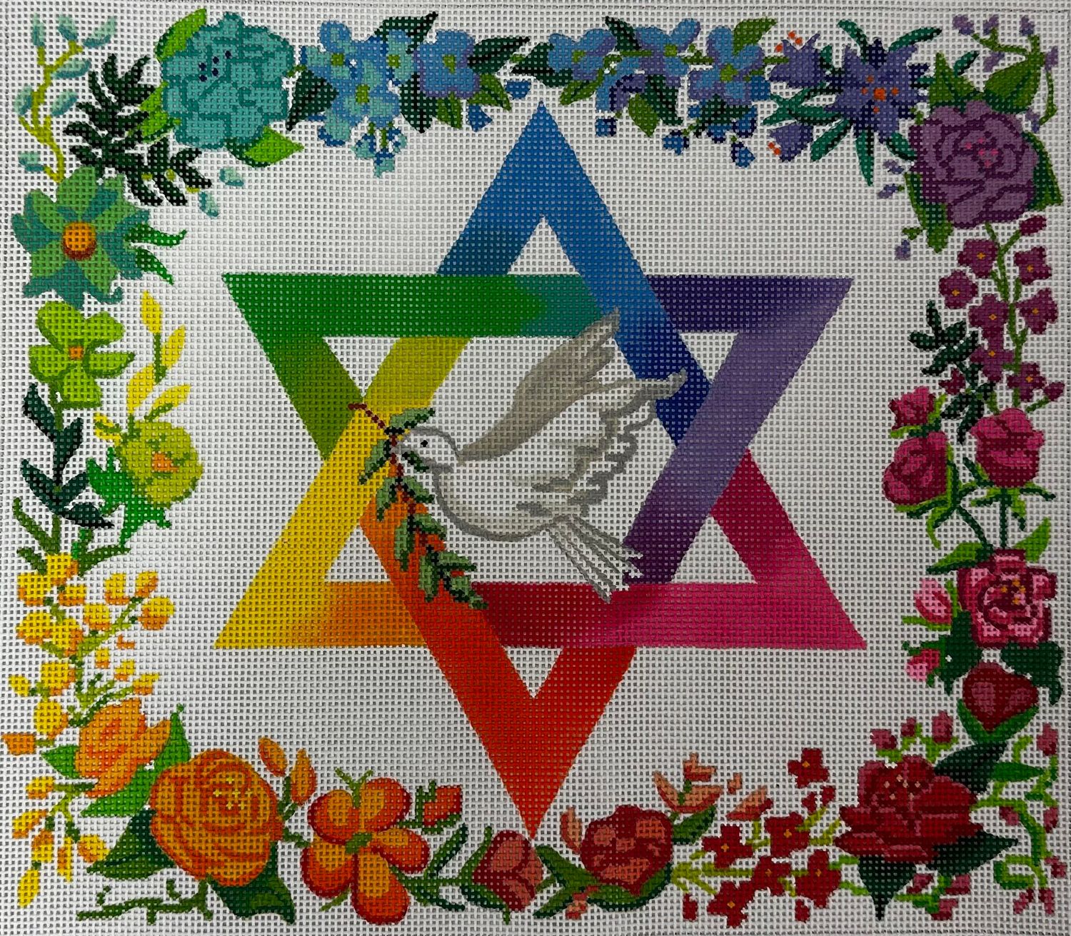 Floral Rainbow Tallis (Handpainted by Kate Dickerson) – Needlepoint Canvases – Needelpoint Alley