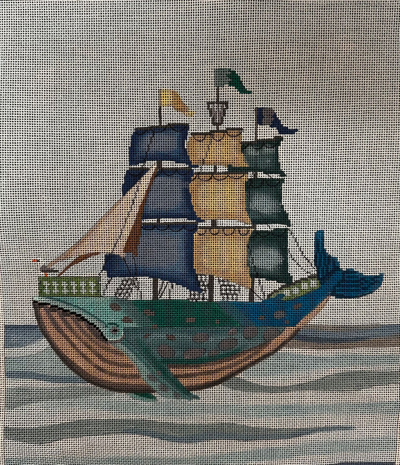 Whale Ship (Handpainted by CBK) – Needlepoint Canvases – Needelpoint Alley