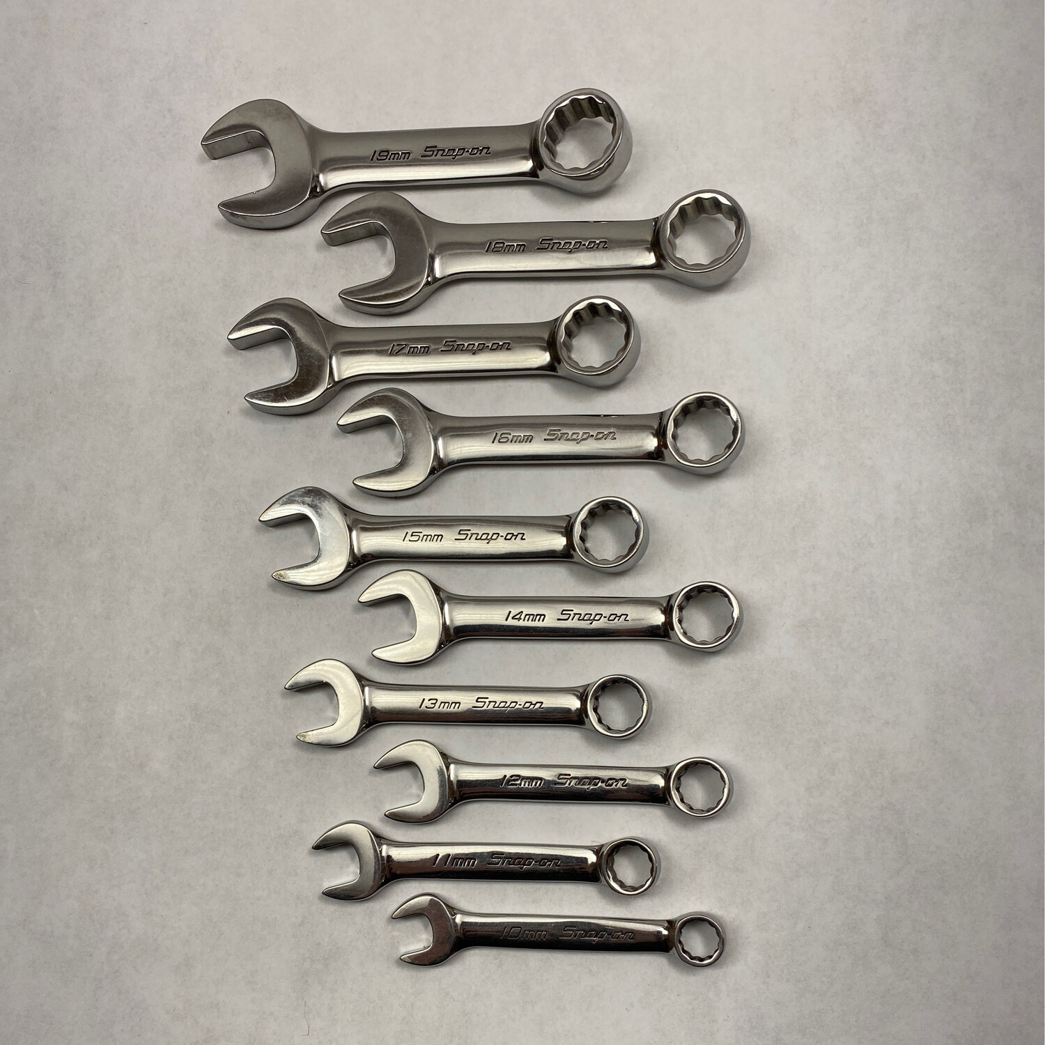 Snap On 10 pc 12-Point Metric Flank Drive Midget Combination Wrench Set (10-19 mm), OXIM710B ...