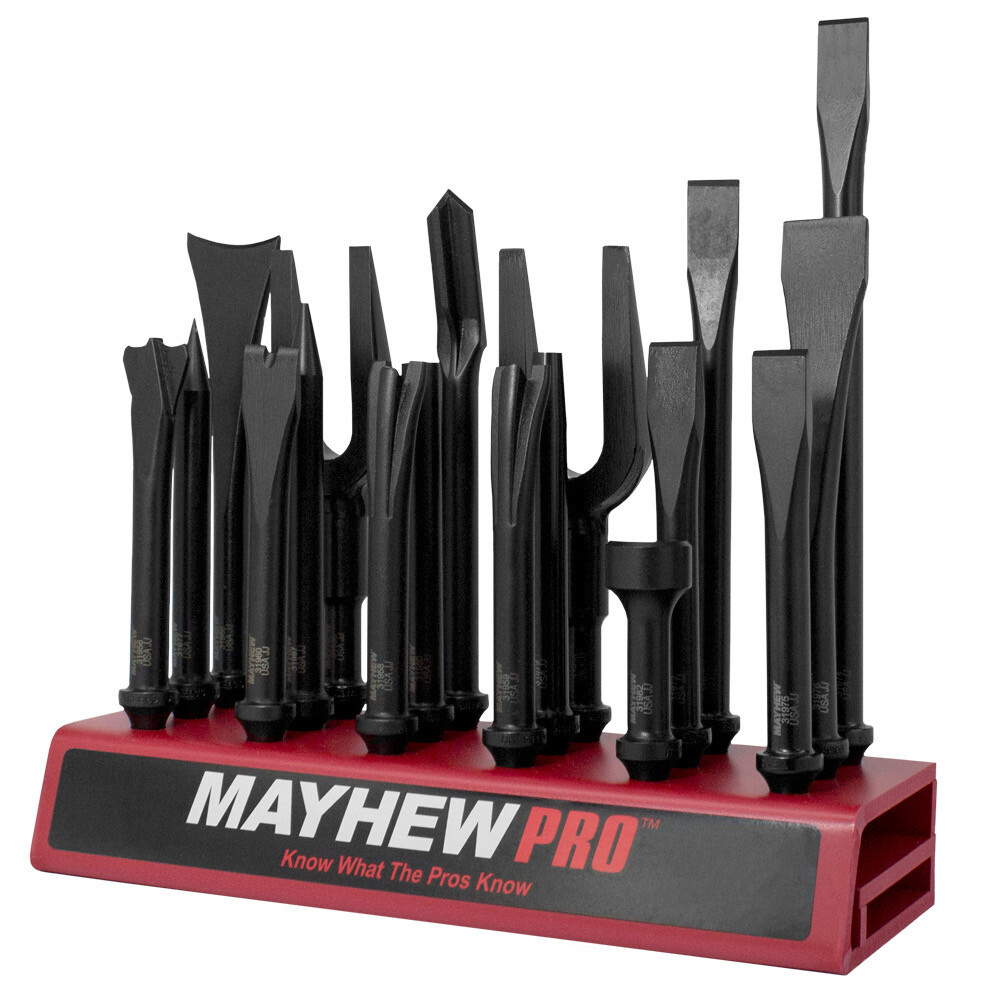 Mayhew Pro Pneumatic Tools Display Block And 18pc Air Hammer Bit Set ...