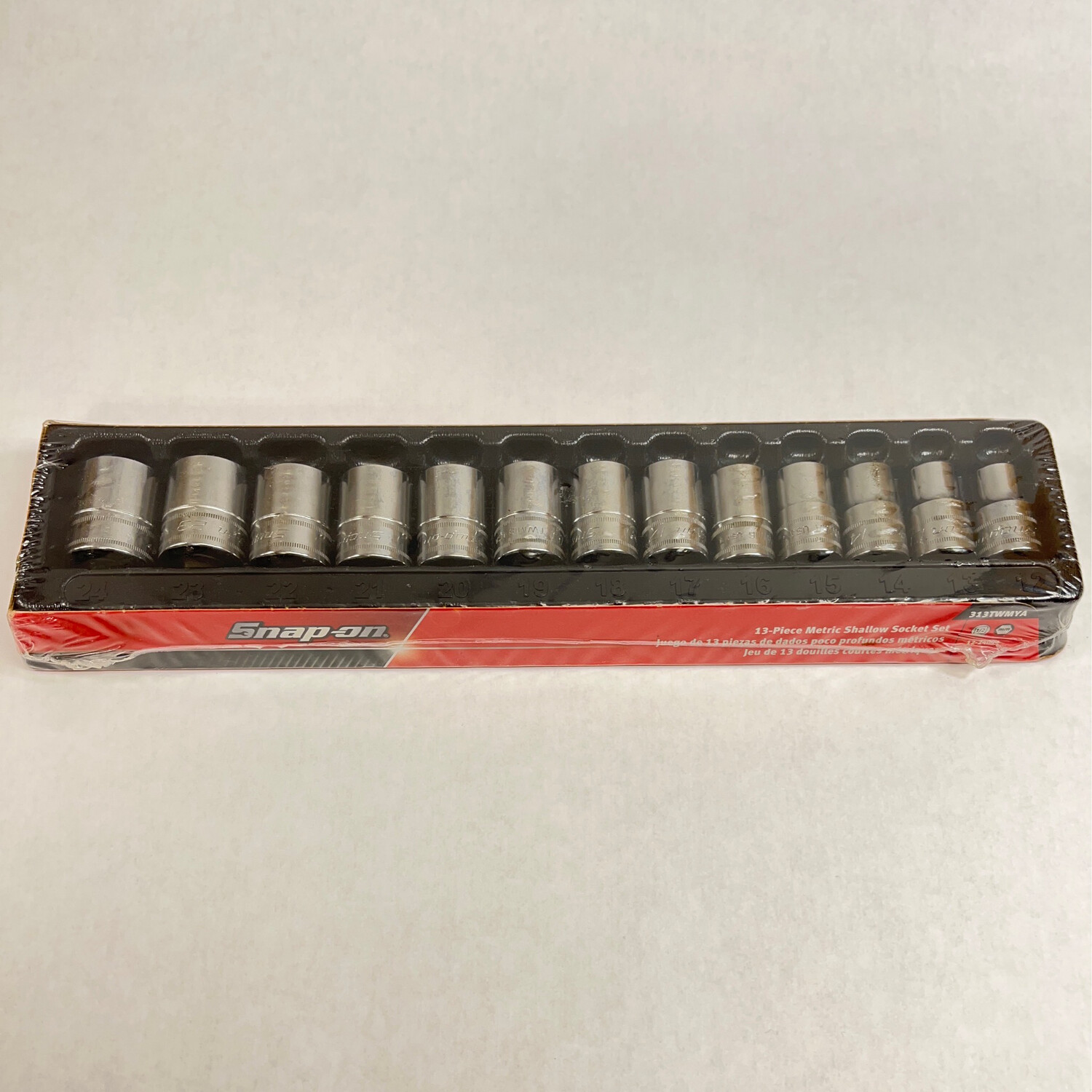 Snap On 13 Pc. 1/2" Drive 6-Point Metric Flank Drive Shallow Socket Set (12-24 mm) 313TWMYA ...