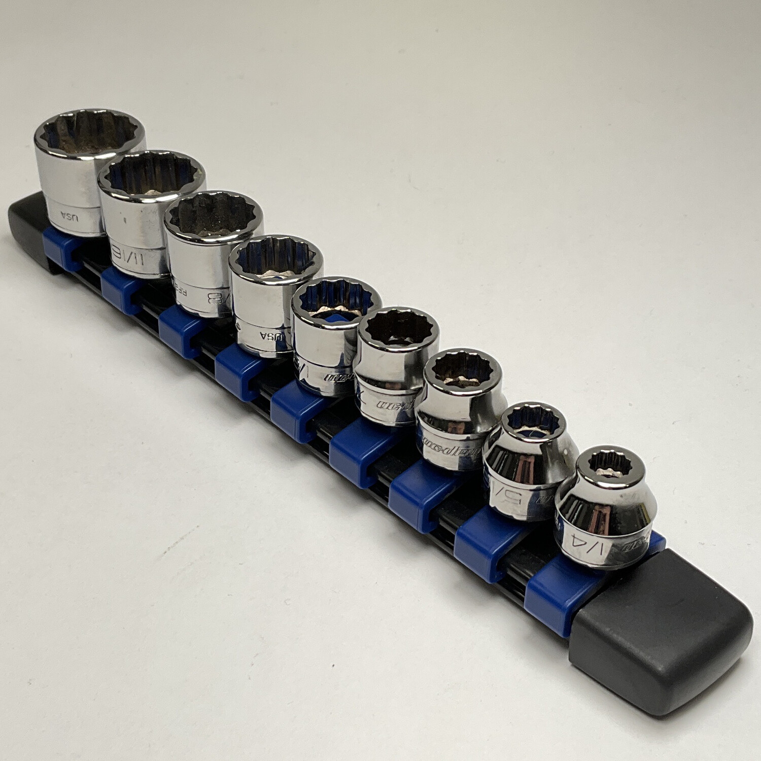 Snap On 9 pc 3/8" Drive 12-Point SAE Flank Drive Low-Profile Socket Set ...