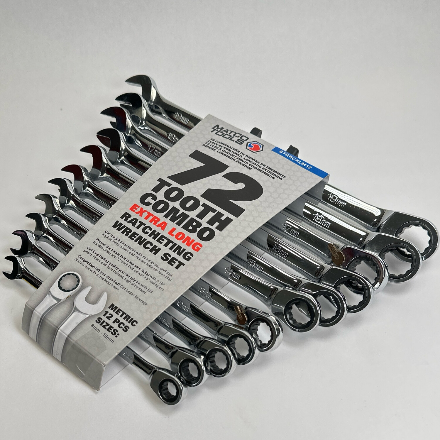 Matco 12pc Metric 72 Tooth Combo Extra Long Ratcheting Wrench Set S7GRCXLM12 Shop Tool Swapper