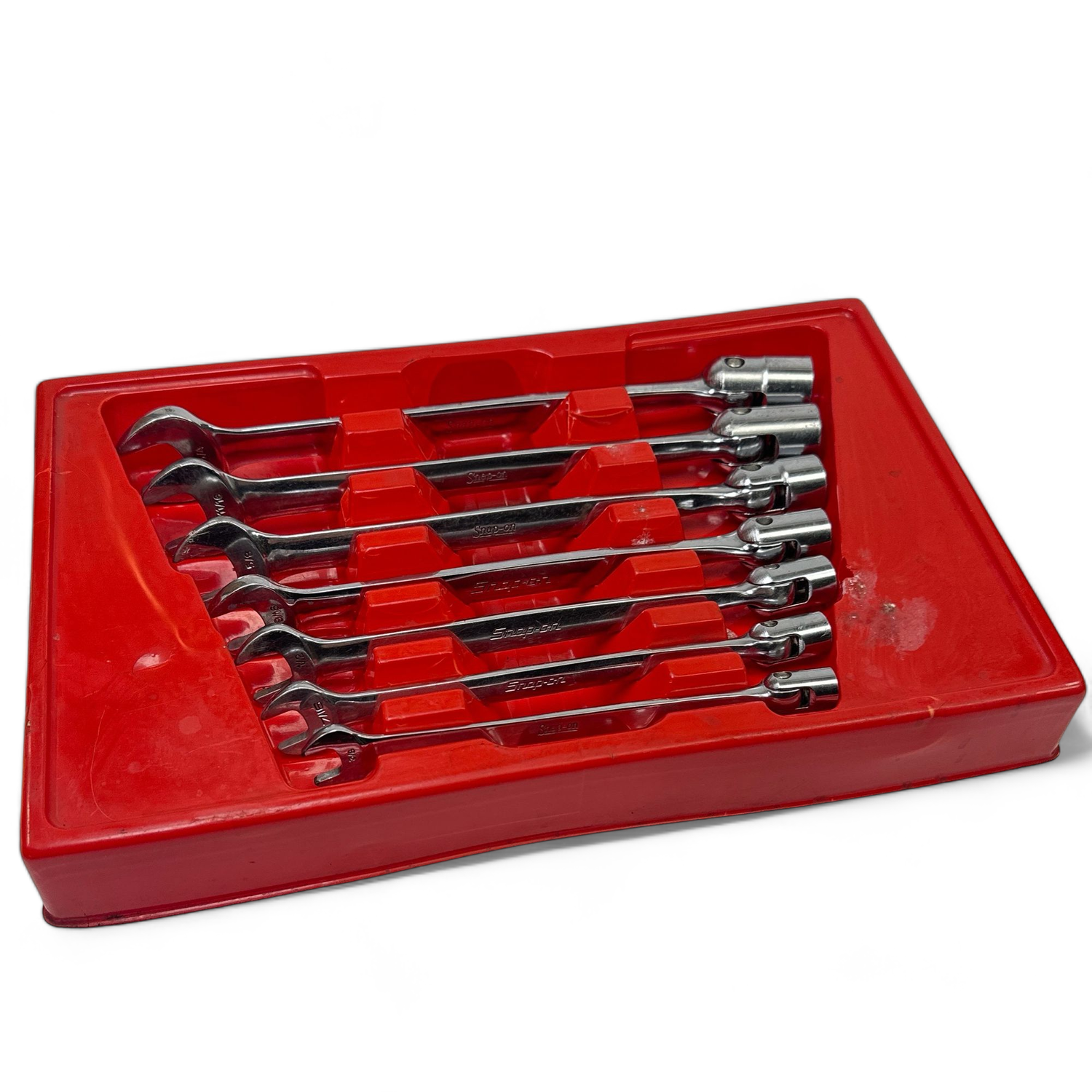 Snap On 7 pc 12-Point SAE Flank Drive® Flex-Head/ Open-End Combination Wrench Set (3/8-3/4 ...