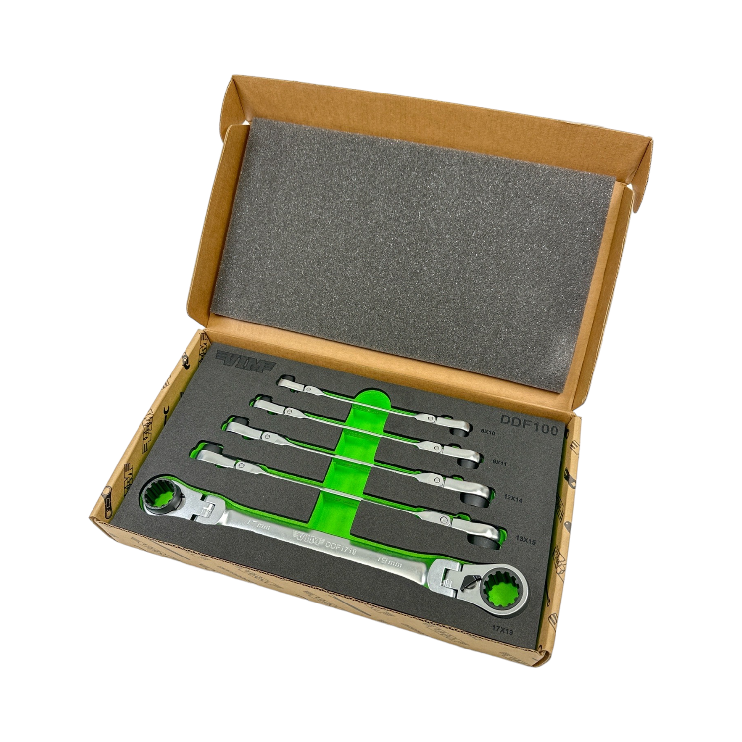 Vim 5pc Double Deep Spline Flex Head Ratcheting Wrench Set Metric 8