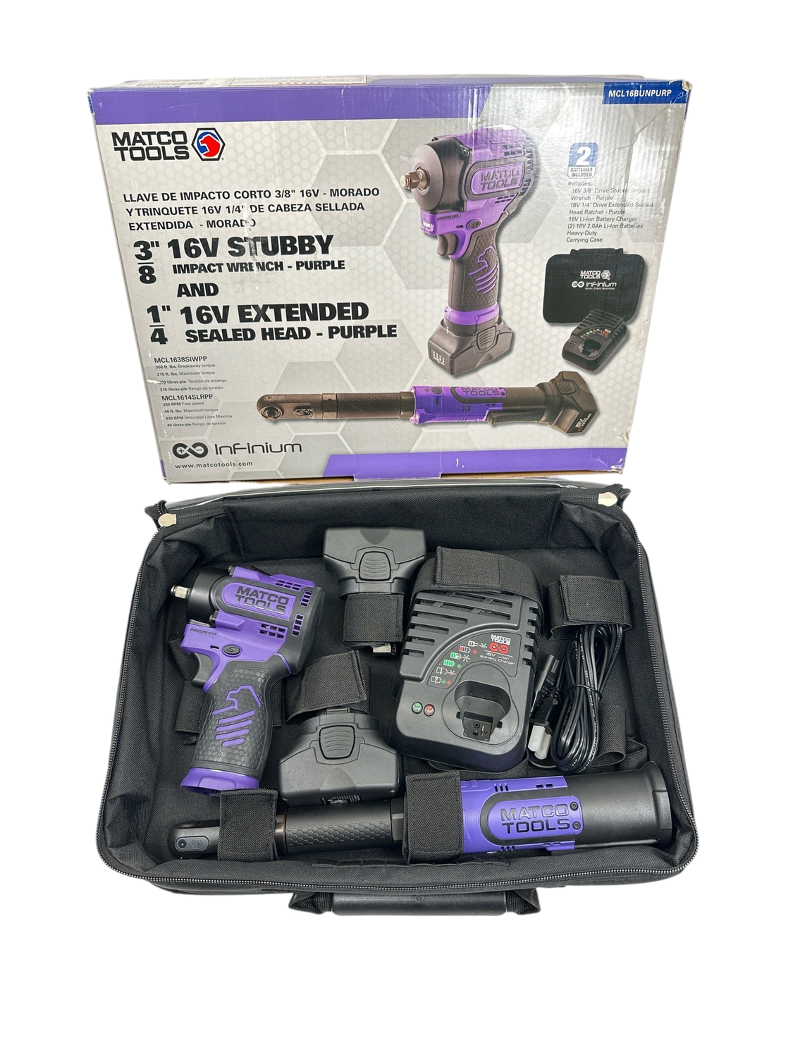 Matco 16V PURPLE 3/8” Stubby Impact & 1/4” Extended Sealed Head Ratchet ...